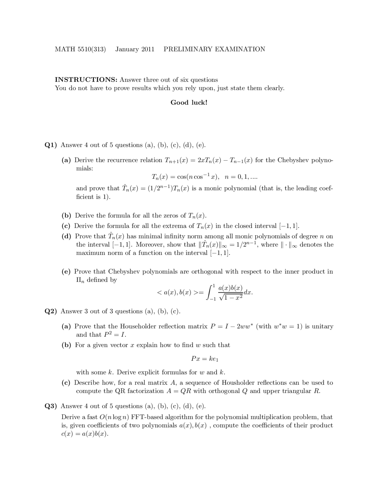 Formula Numerical Analysis Exam Docsity