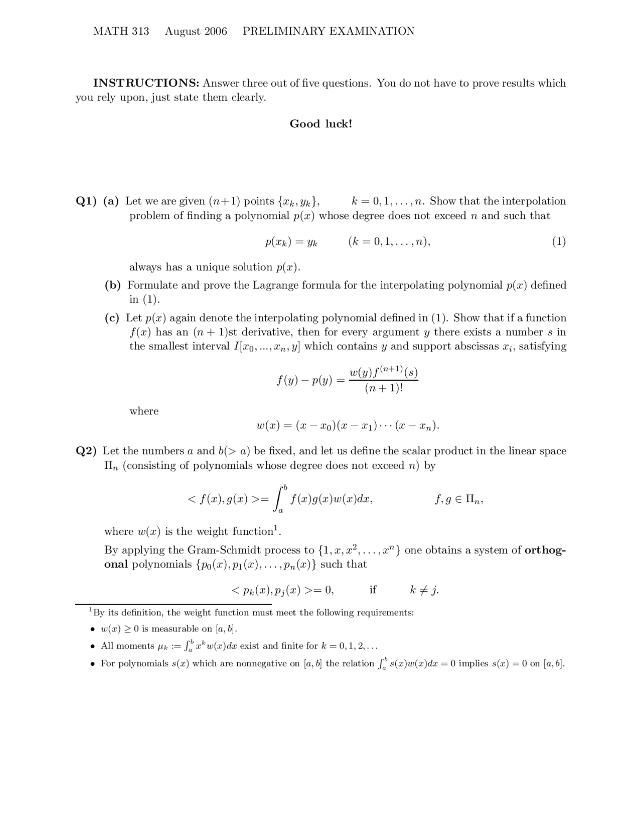 Polynomial Numerical Analysis Exam Docsity