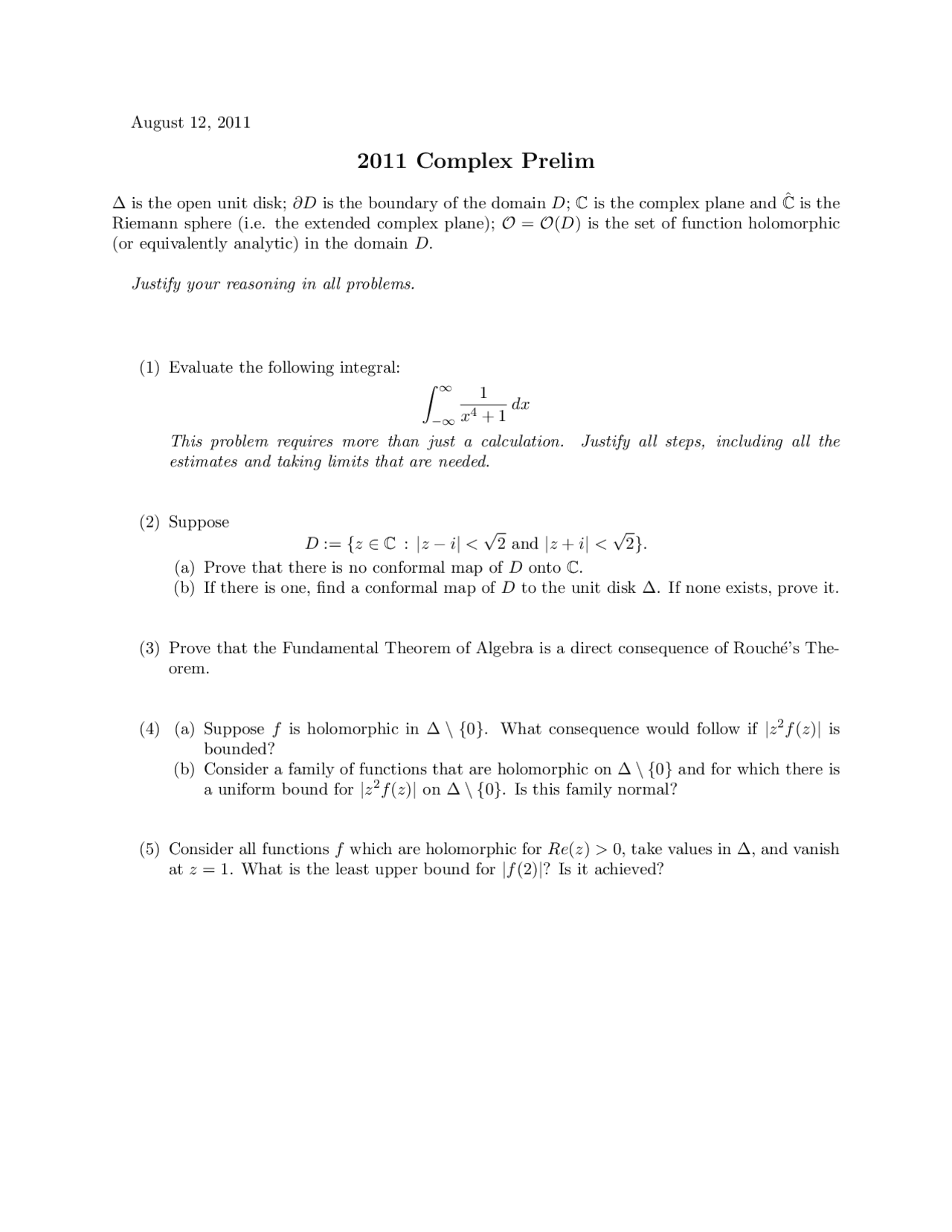 Unit Disk Complex Analysis Exam Docsity