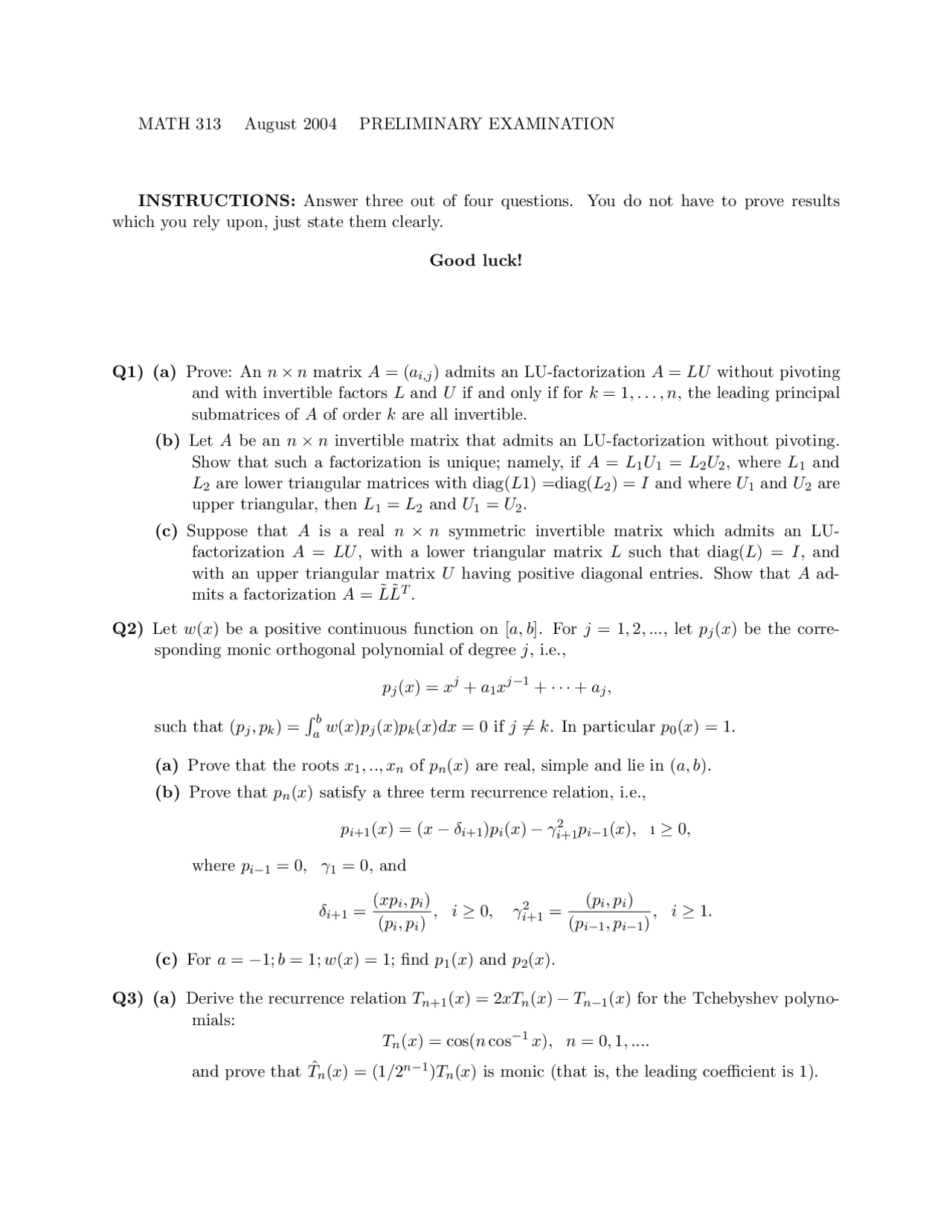 Invertible Factors Numerical Analysis Exam Docsity
