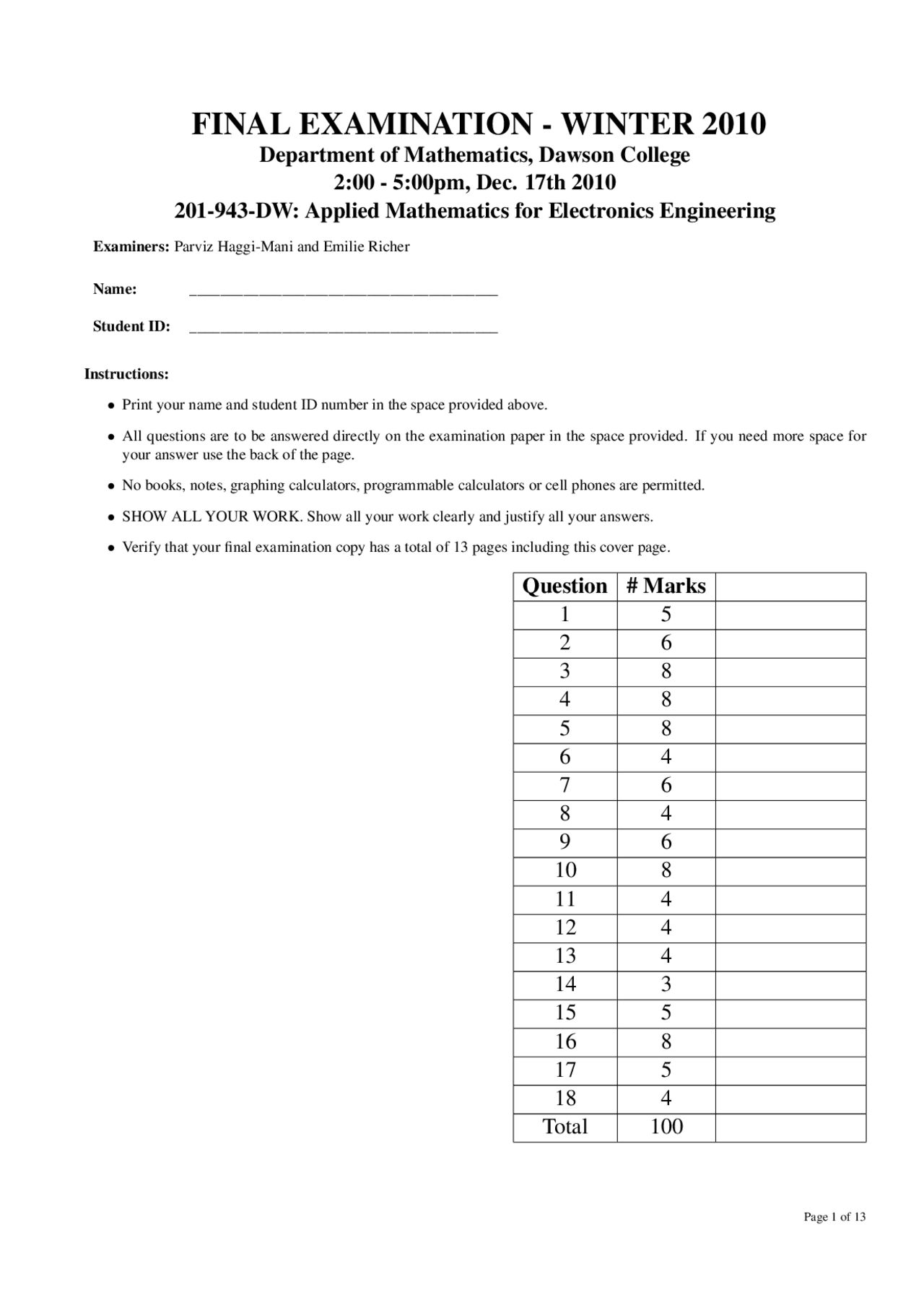 Length - Applied Maths - Exam - Docsity