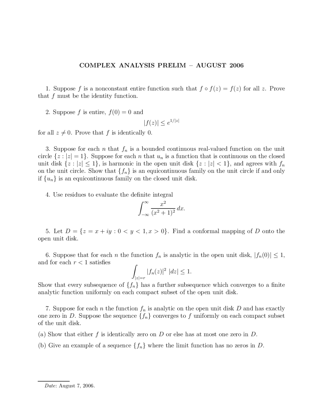 Nonconstant Complex Analysis Exam Docsity