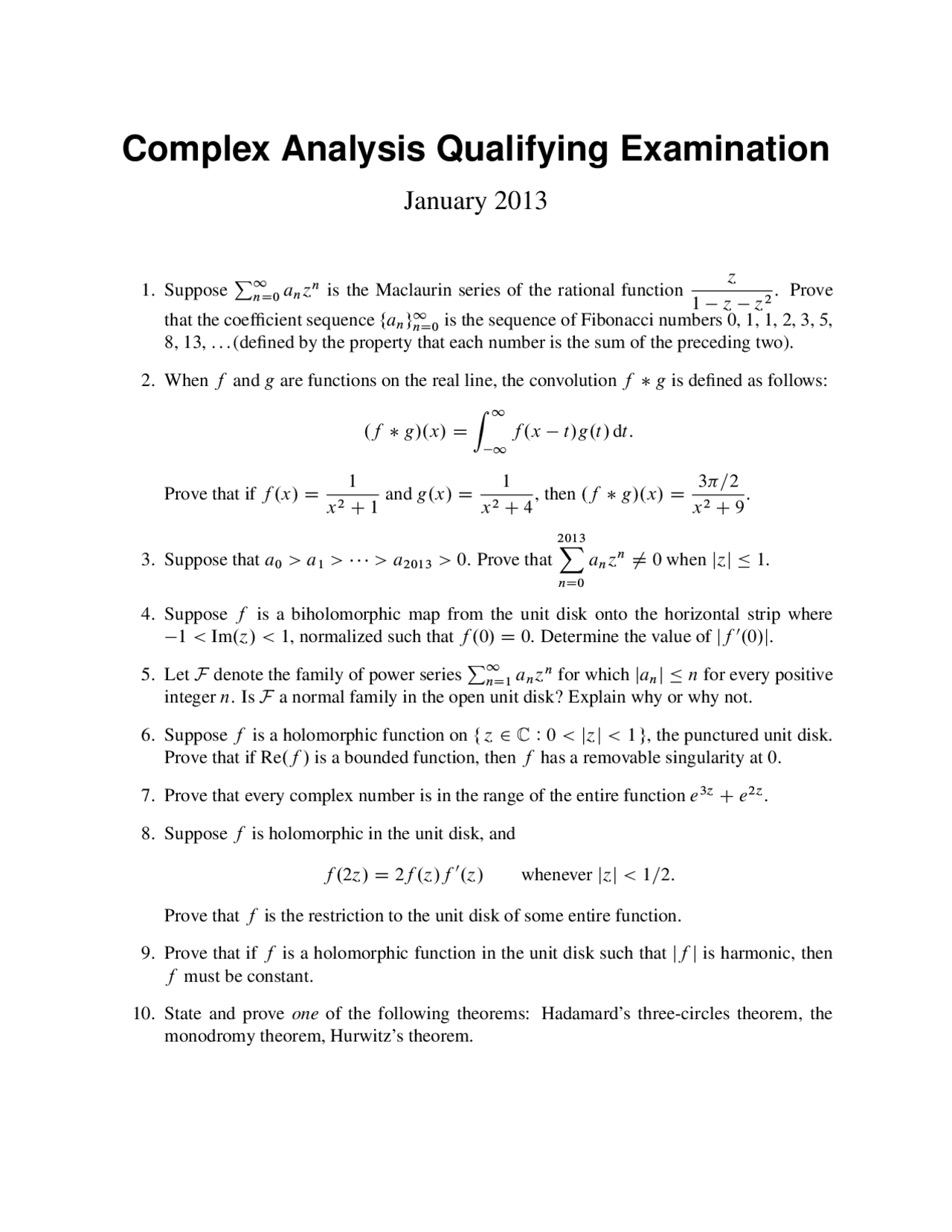 Rational Function Complex Analysis Exam Exams Mathematics Docsity