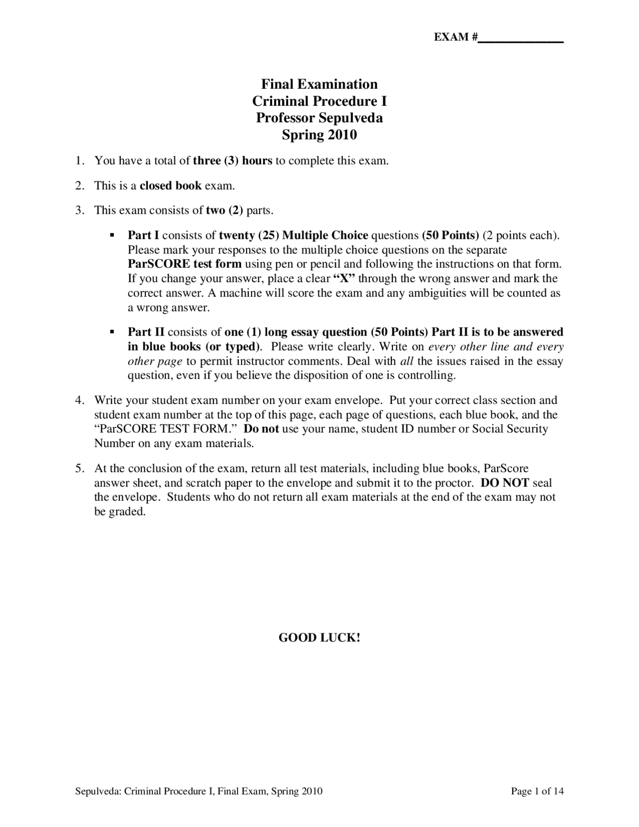 Simple Possession Criminal Procedure Exam Docsity