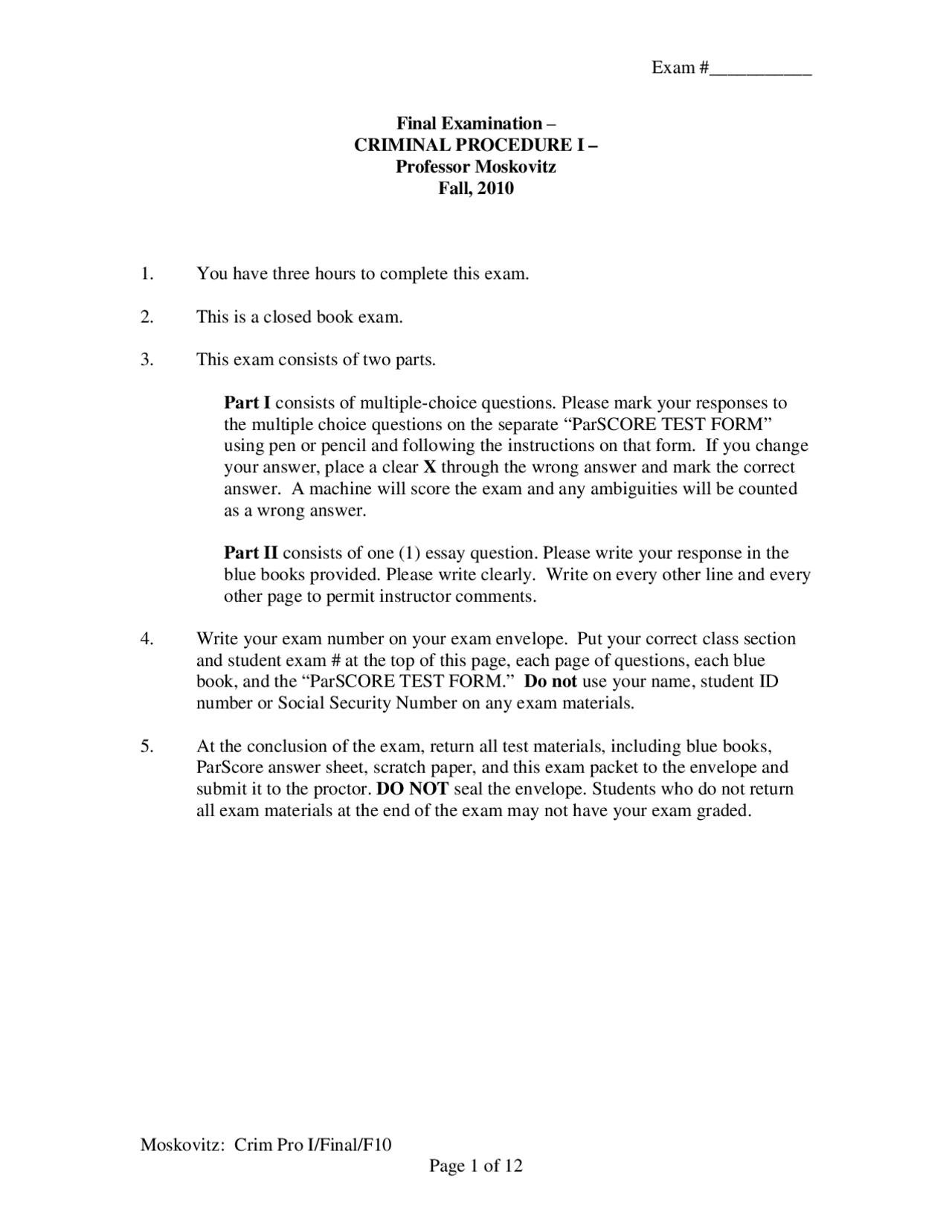 Police Report Criminal Procedure Exam Docsity