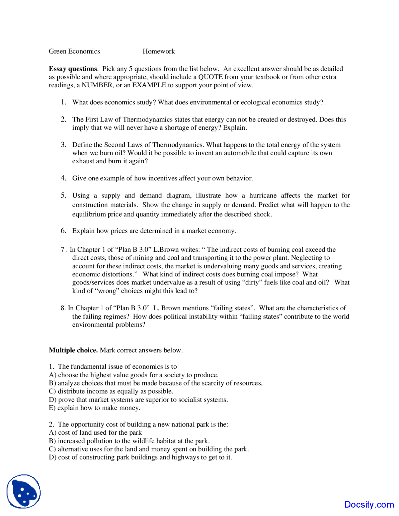 Environmental or Ecological Economics - Green Economics - Homework ...