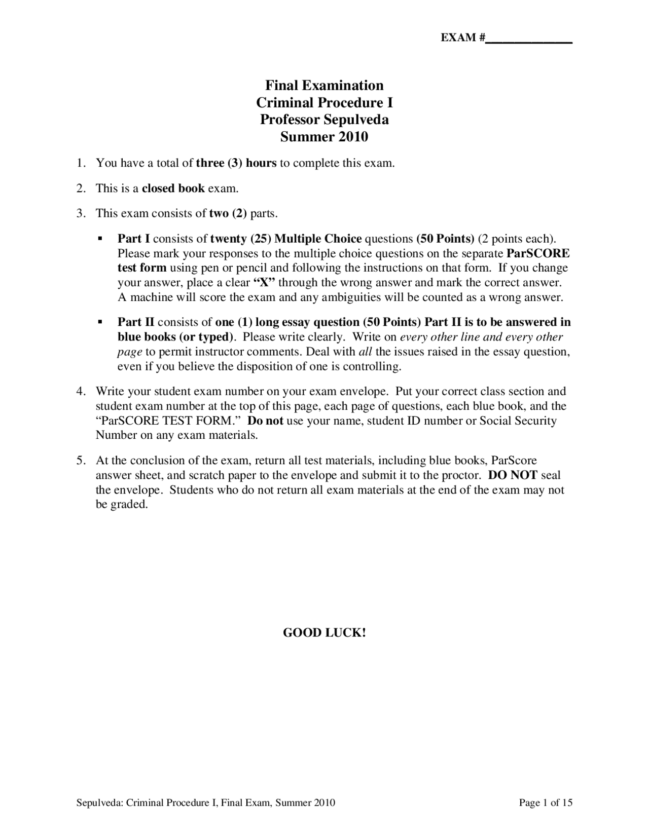 Statements to Law Enforcement - Criminal Procedure - Exam | Exams ...