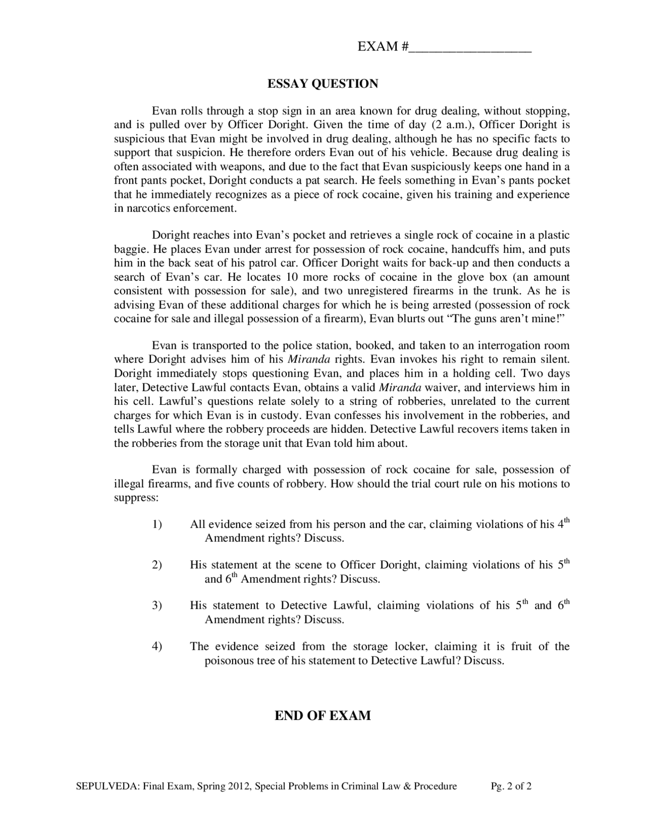 Statement to Detective Lawful - Criminal Procedure - Exam | Exams ...