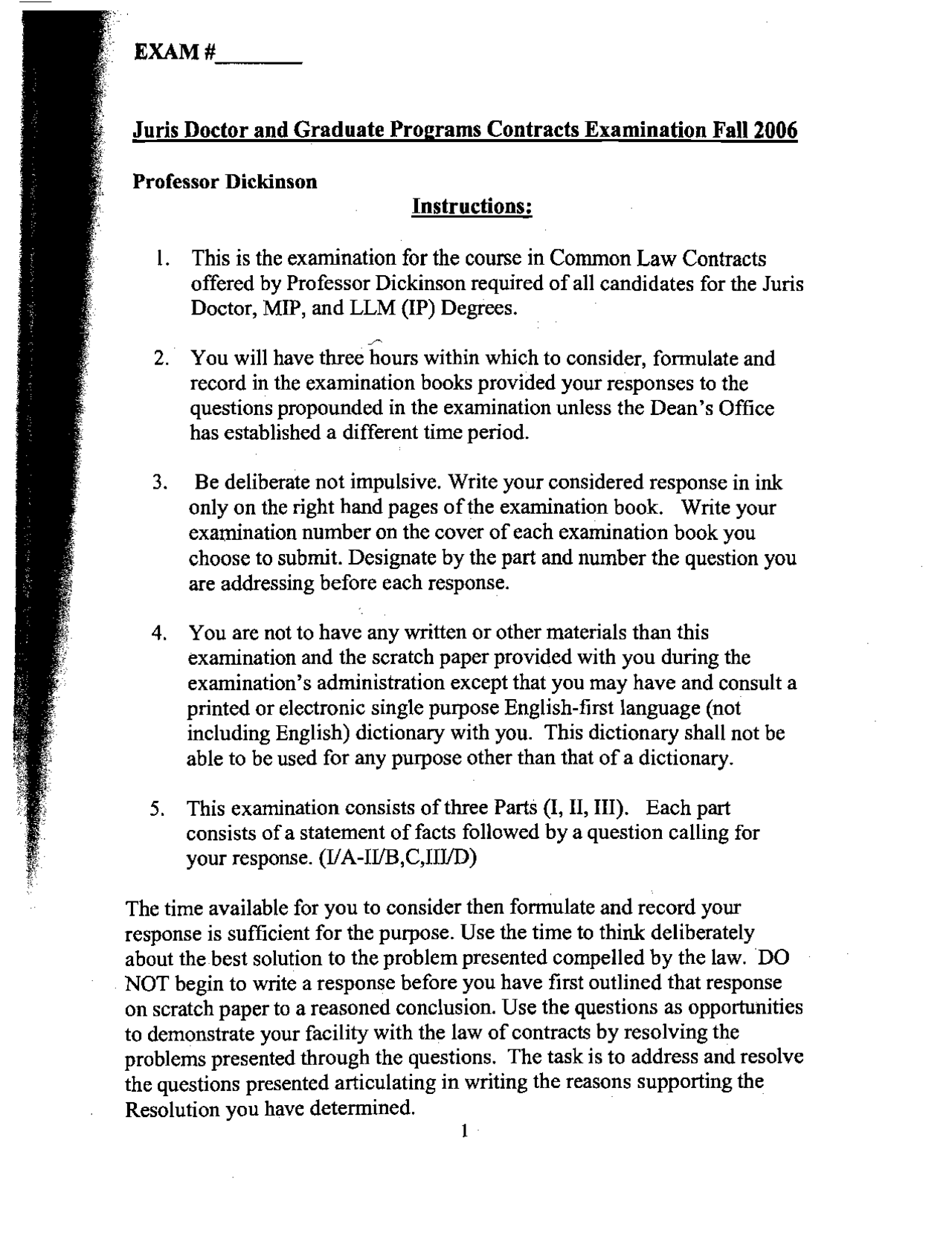 Common Law Contracts - Contracts - Exam - Docsity