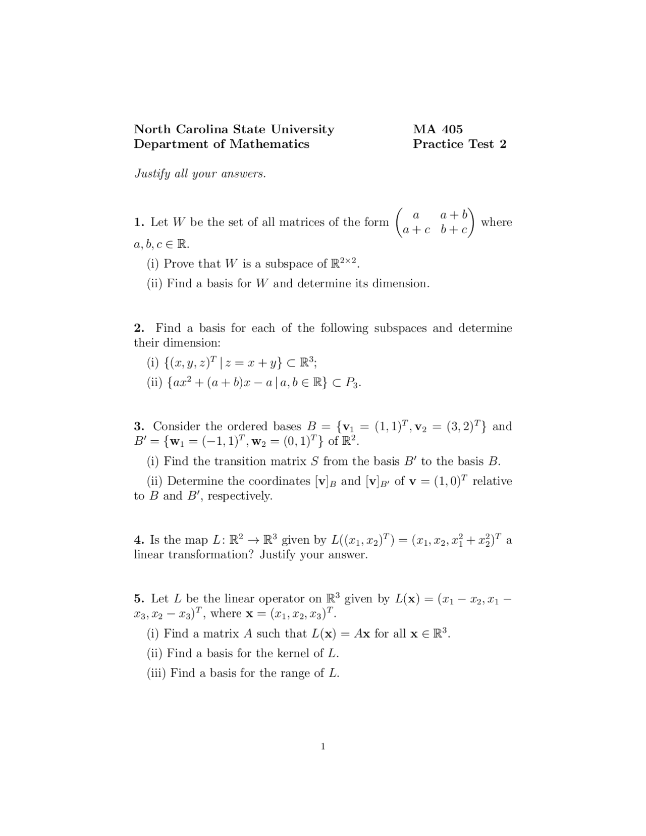 Matrices Introduction To Linear Algebra And Matrices Test Docsity