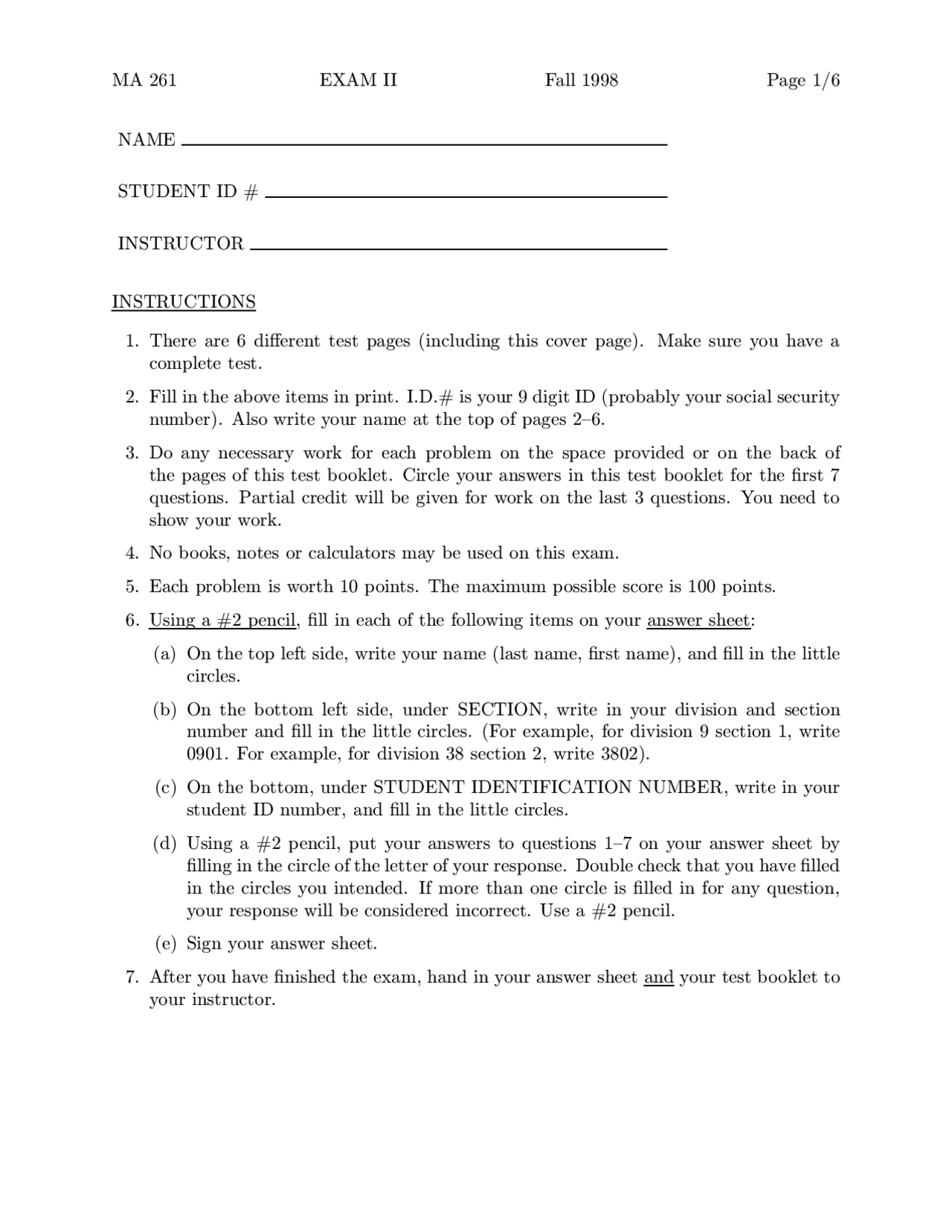 Differentiable Function Multivariate Calculus Exam Docsity