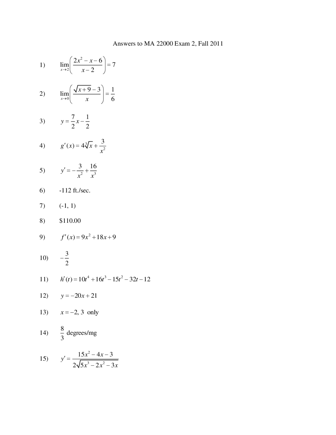 Limit Introduction To Calculus Solved Exam Docsity