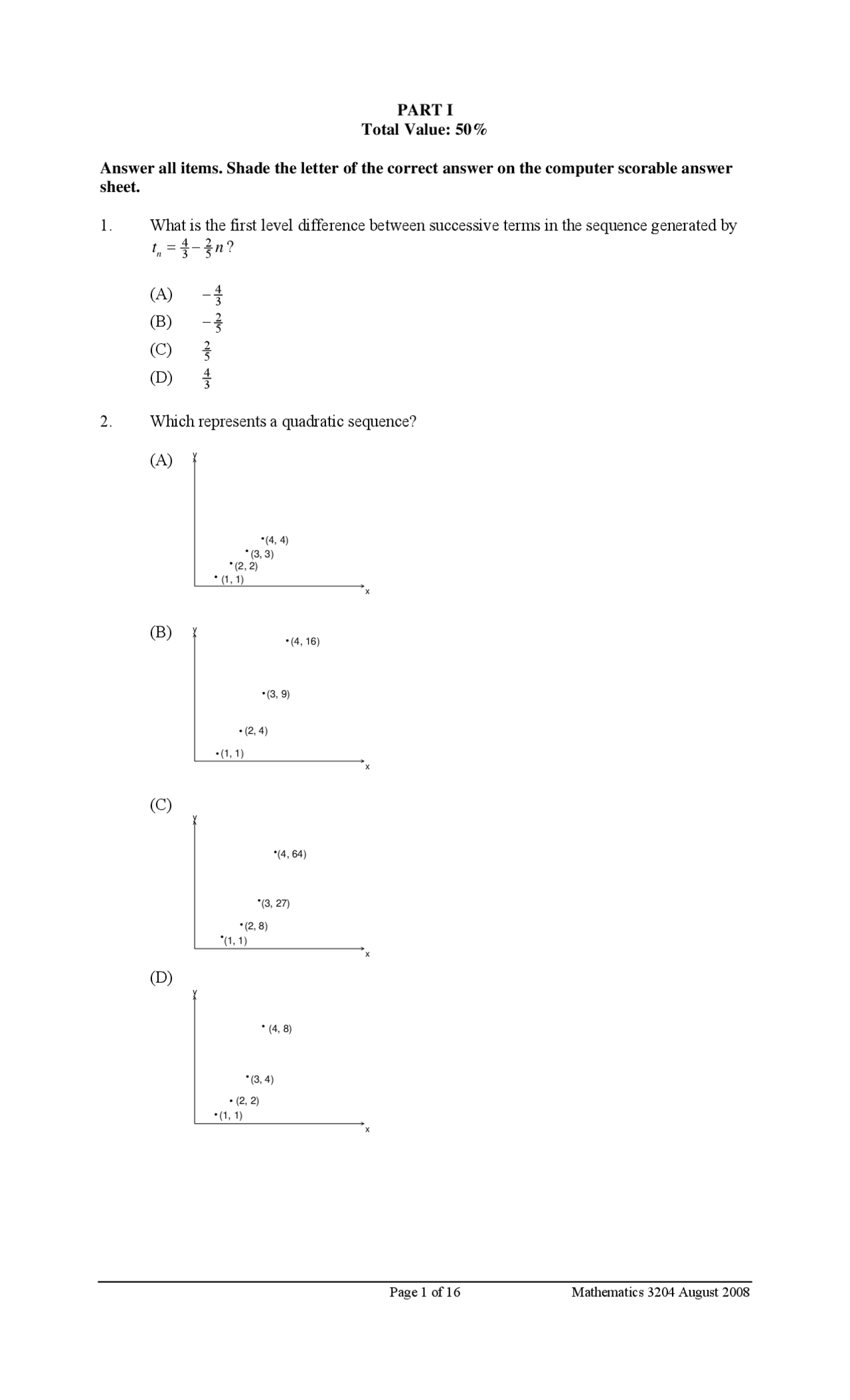 First Level Difference - Mathematics Public Examination Standards ...