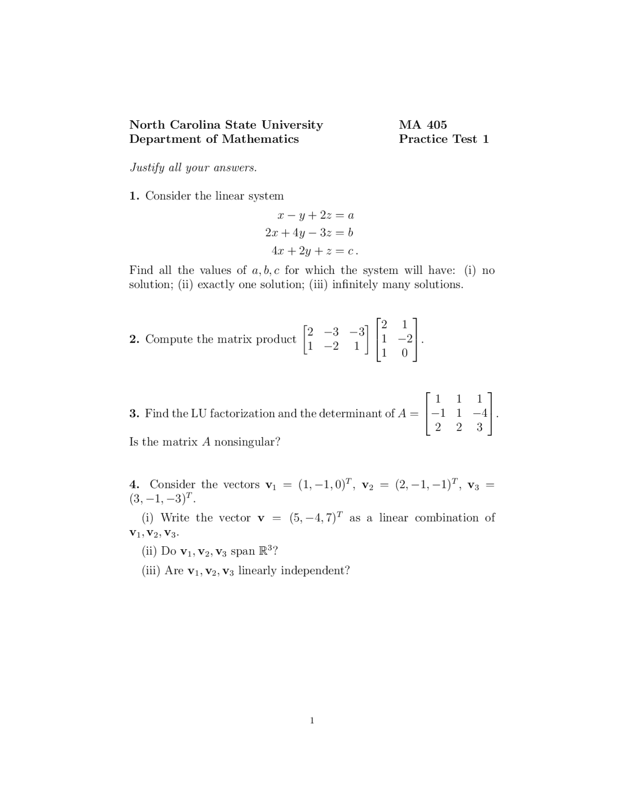 Linear System Introduction To Linear Algebra And Matrices Test Docsity
