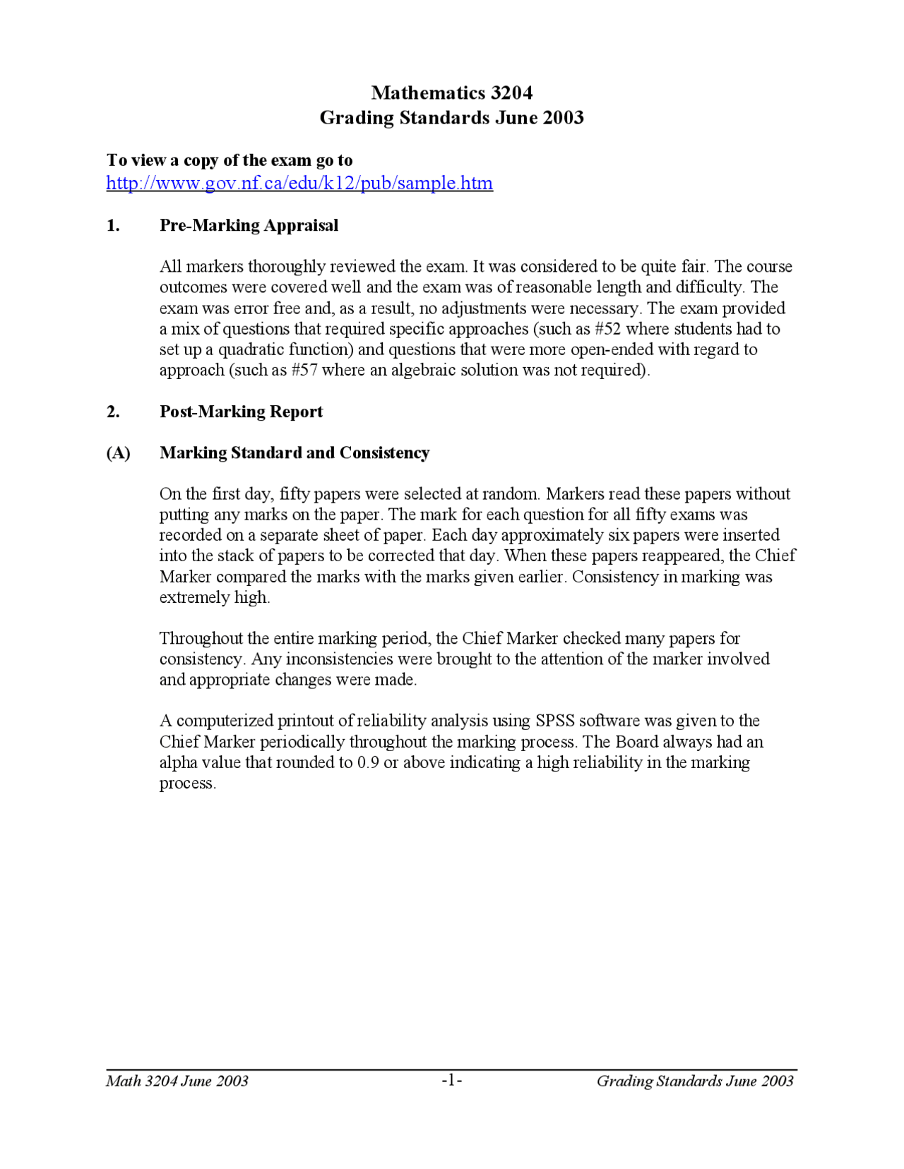 Pre Marking Appraisal Mathematics Public Examination Standards