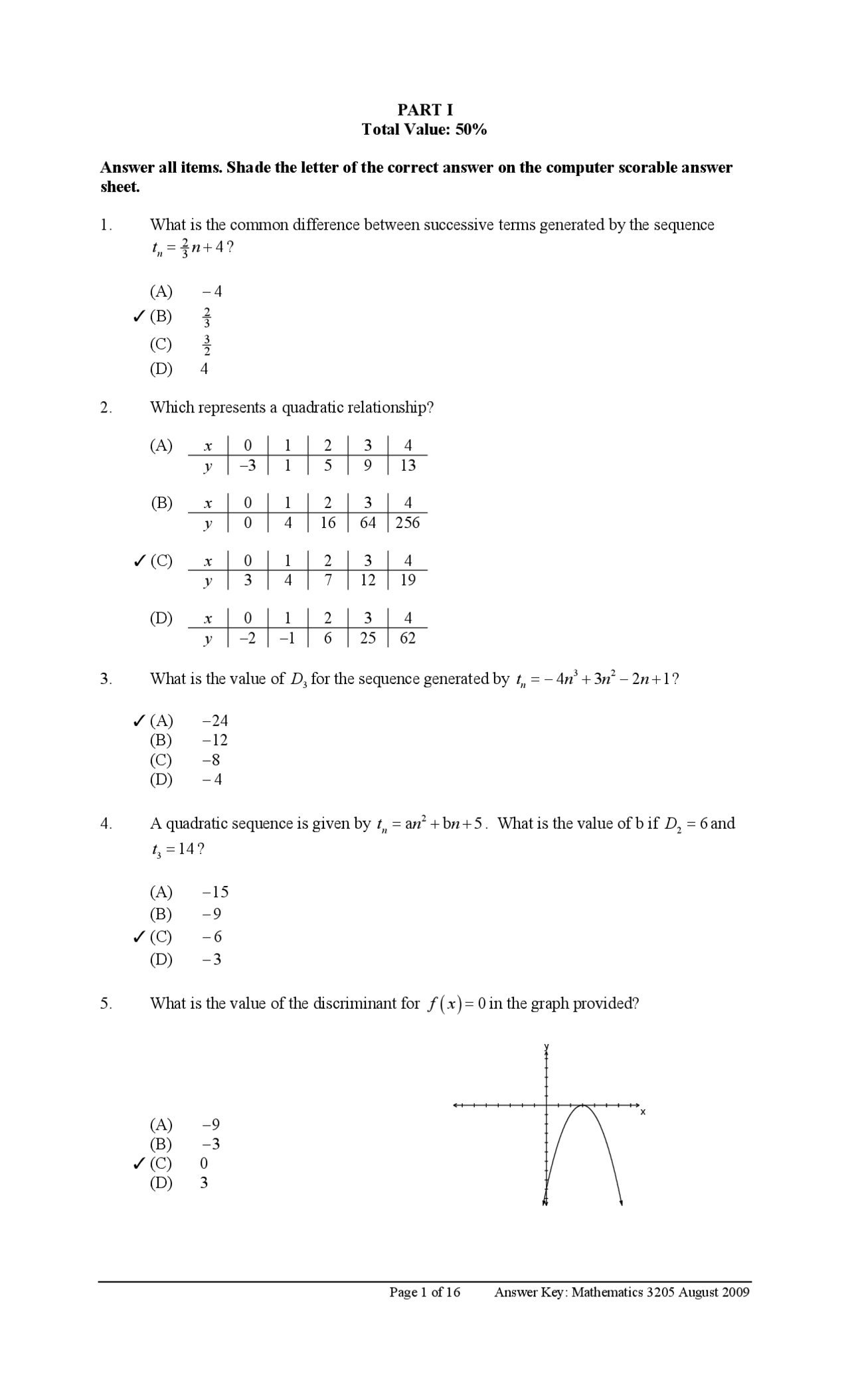 Generated Mathematics Public Examination Standards Exam Key Docsity