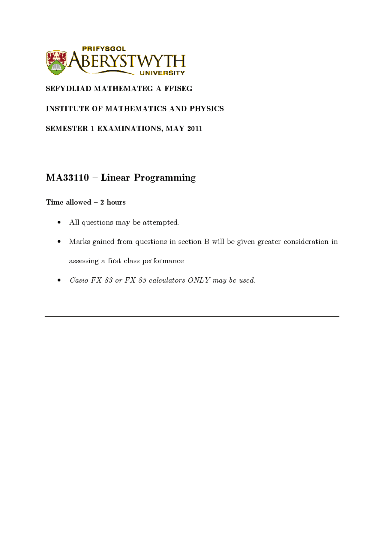 Points Linear Programming Exam Docsity