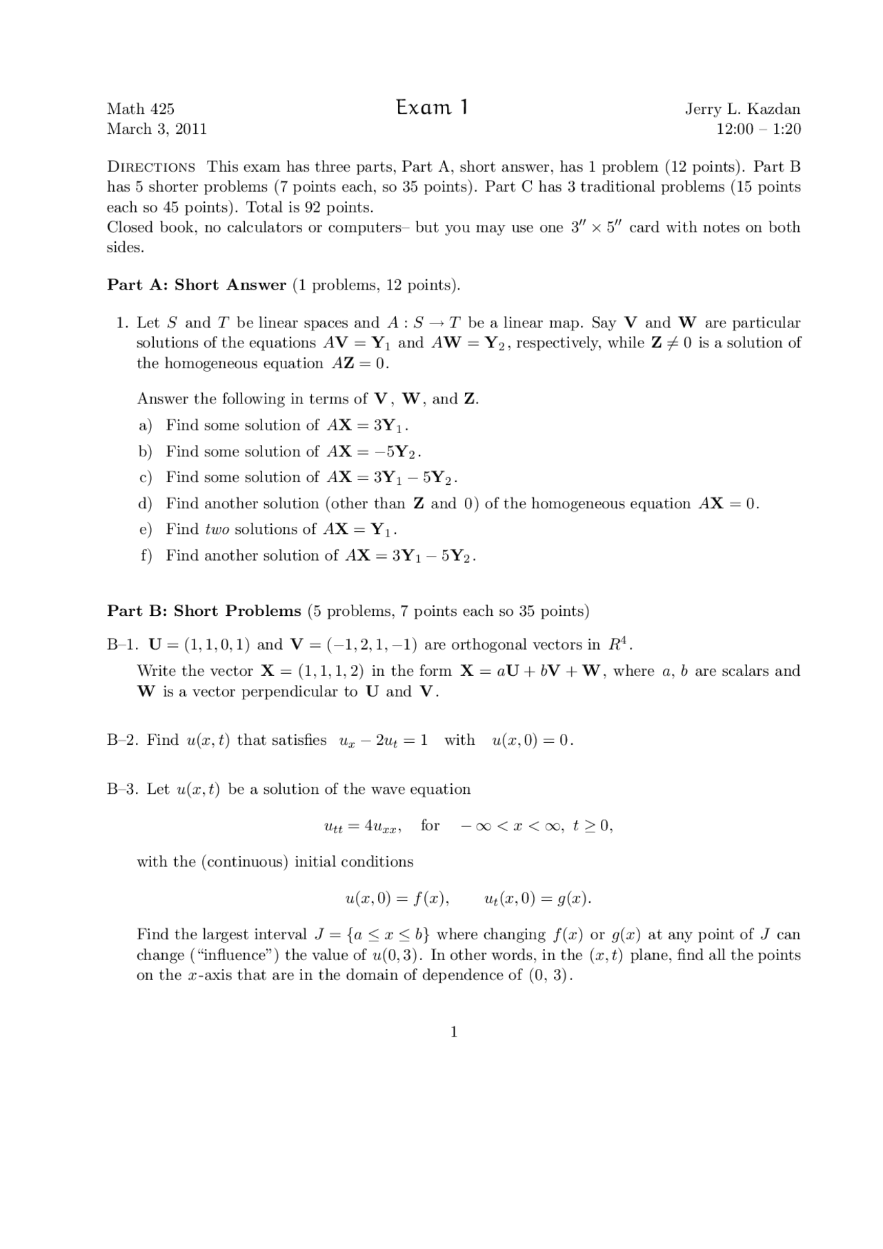 Linear Spaces Partial Differential Equations Exam Docsity