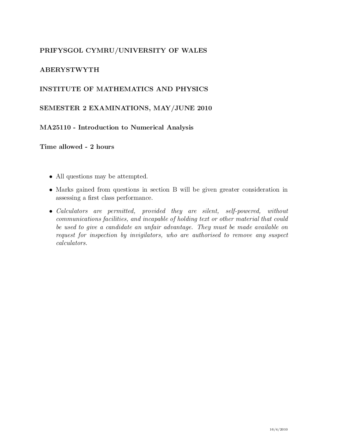 Linear Interpolating Introduction To Numerical Analysis Exam Docsity