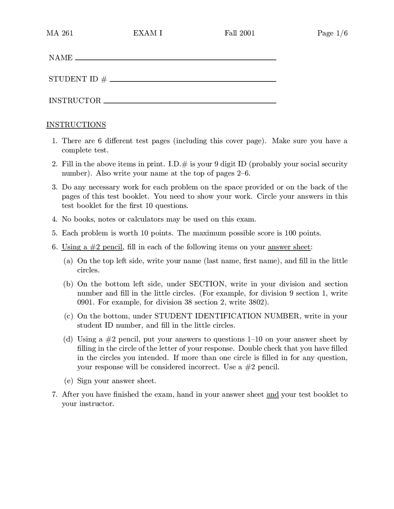 Plane Multivariate Calculus Exam Docsity