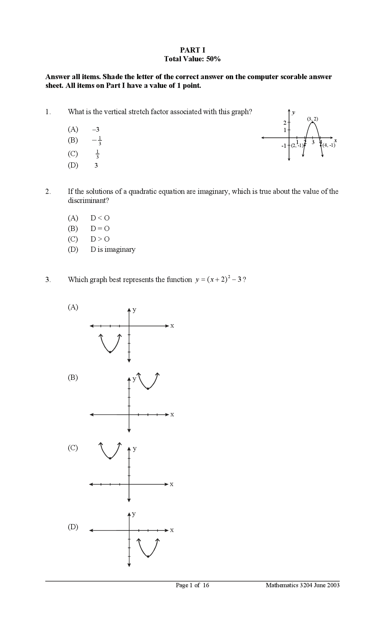 Quadratic Equation - Mathematics Public Examination Standards - Exam ...