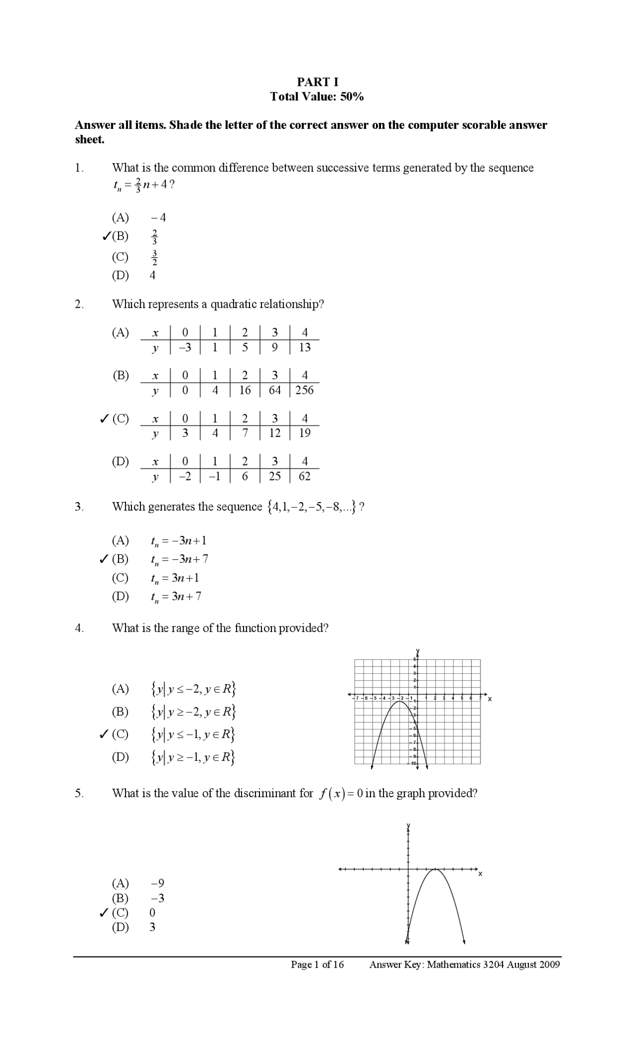 Mathematics Exam Answers for August 2009 - Page 1 of 16 | Exams ...