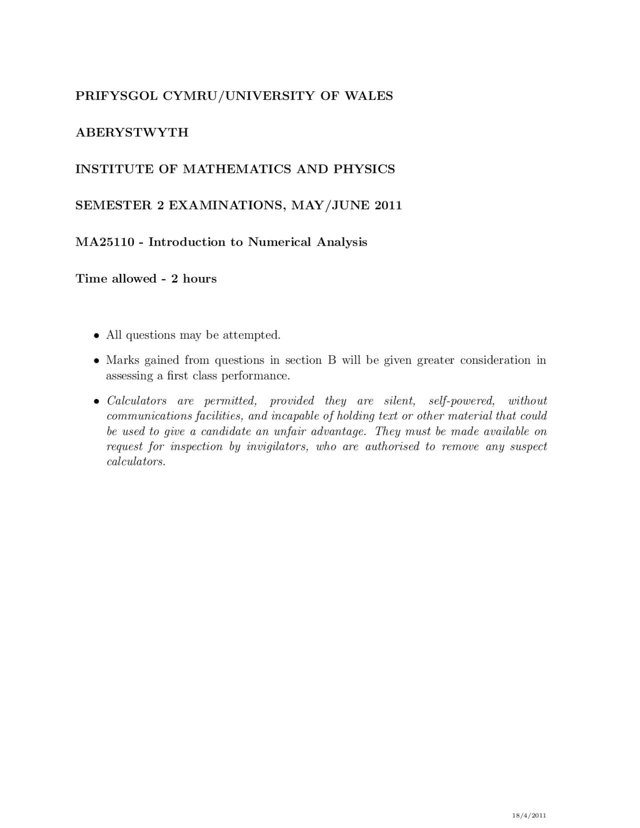 Difference Introduction To Numerical Analysis Exam Docsity