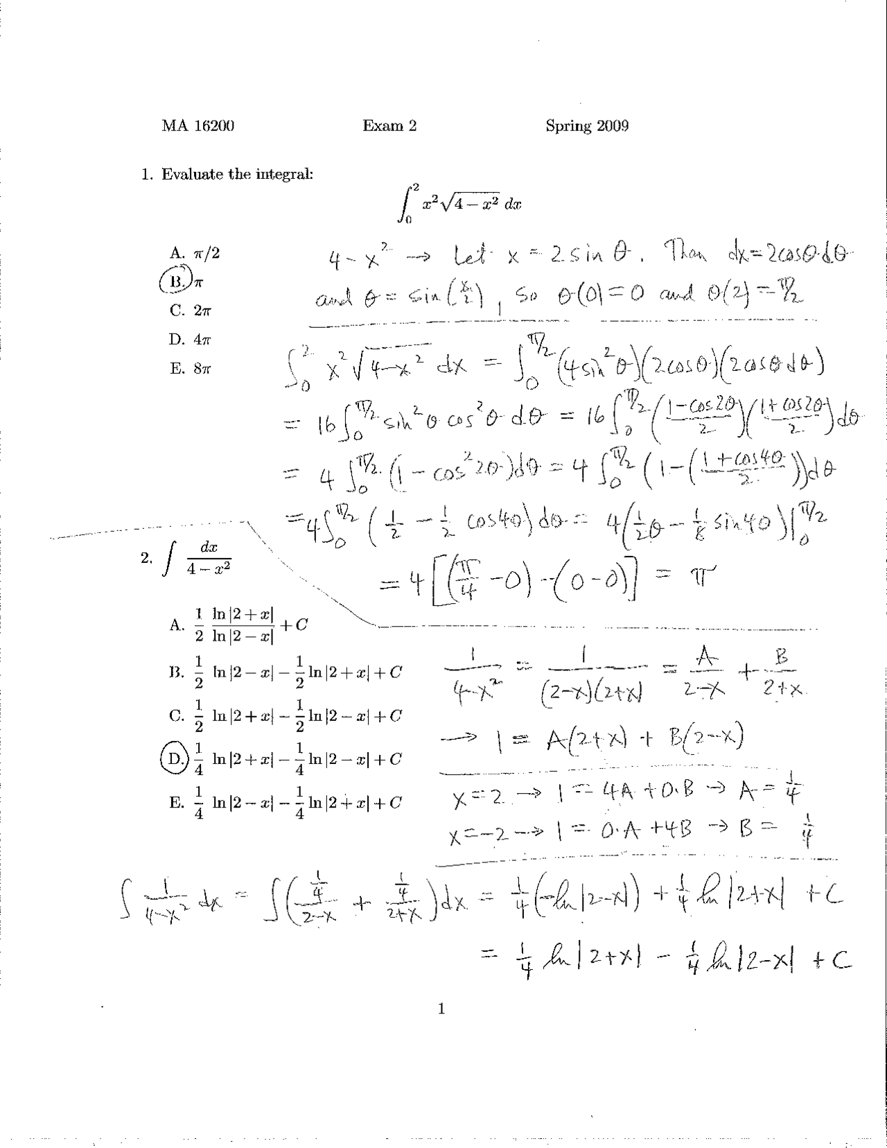 Integral Plane Analytic Geometry And Calculus Solved Exam Docsity