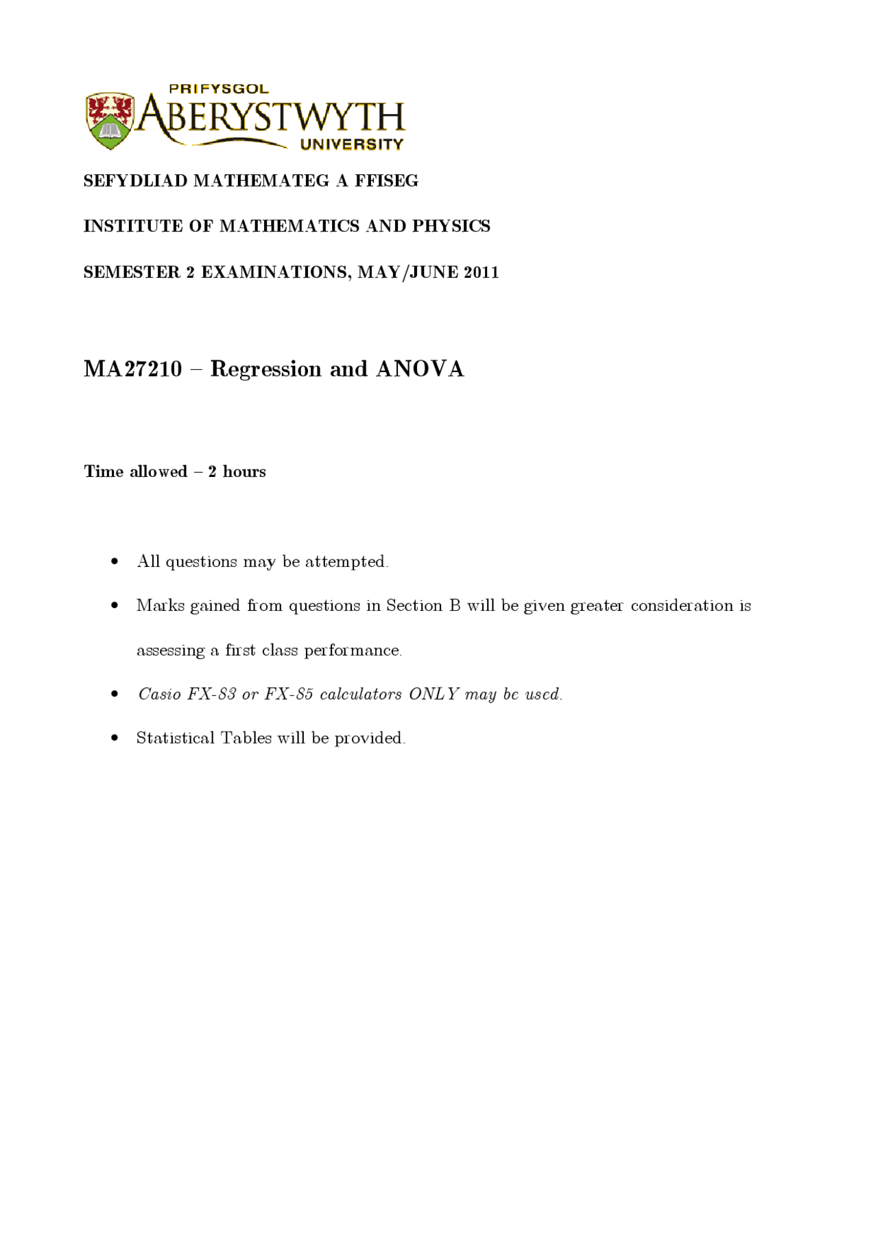 Laboratory Study - Regression and Anova - Exam - Docsity