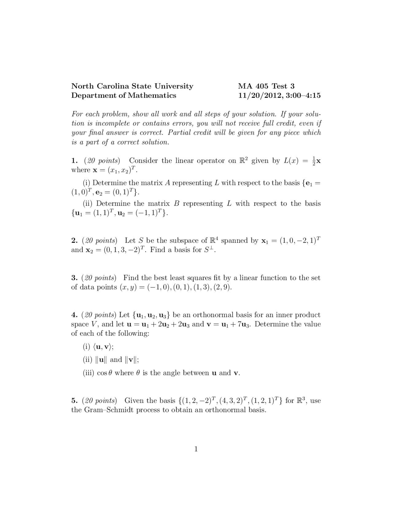 Representing Introduction To Linear Algebra And Matrices Test Docsity