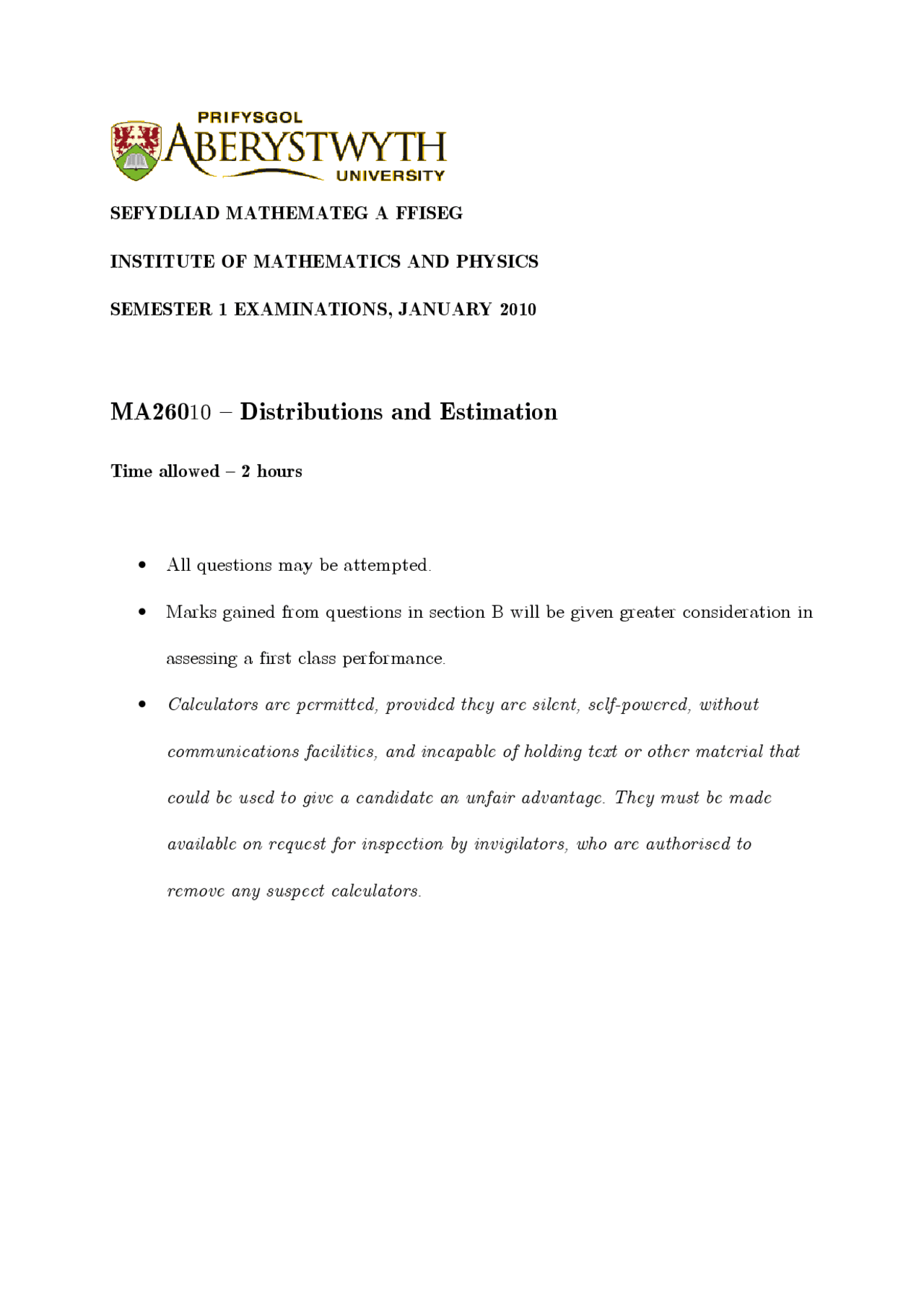 Random Sample Distribution And Estimation Exam Docsity