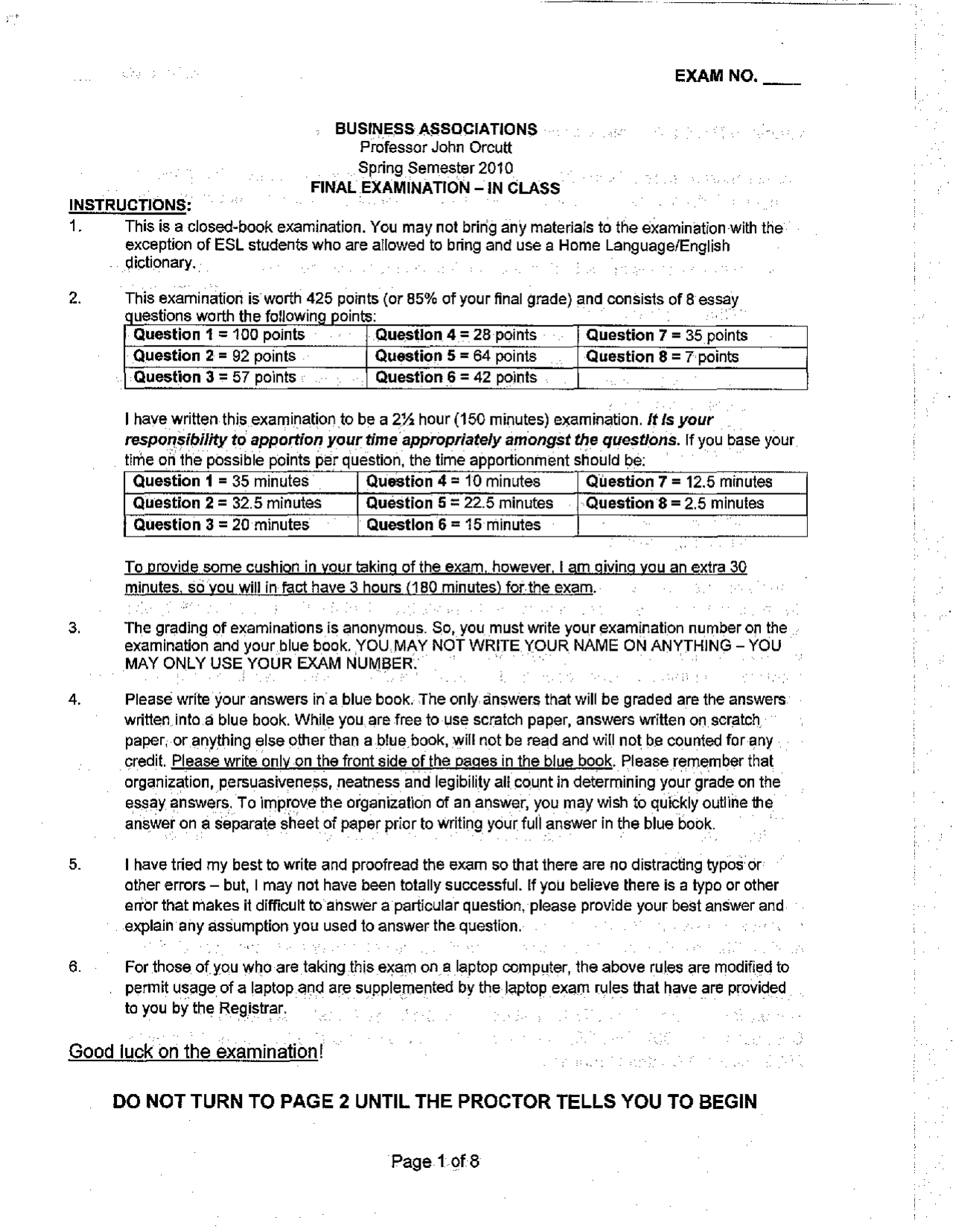 Direct Suit Business Associations Exam Docsity