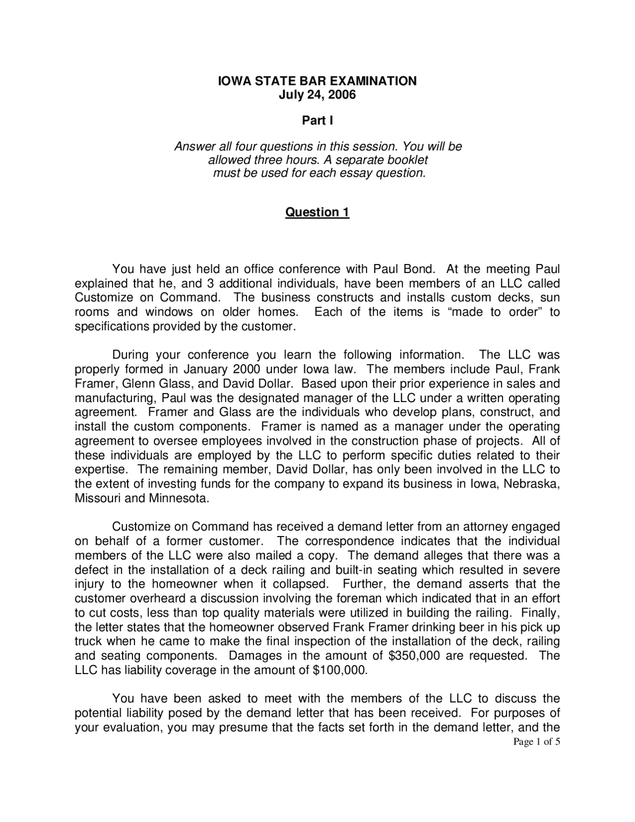 Personal Liability Introduction To Law Past Paper Exams Law Docsity