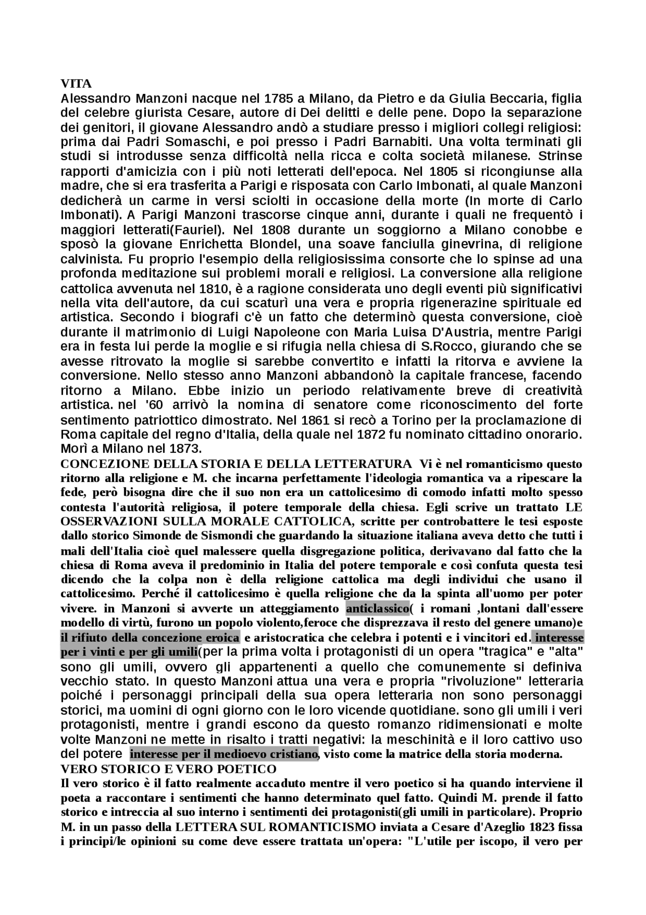 Alessandro Manzoni Docsity