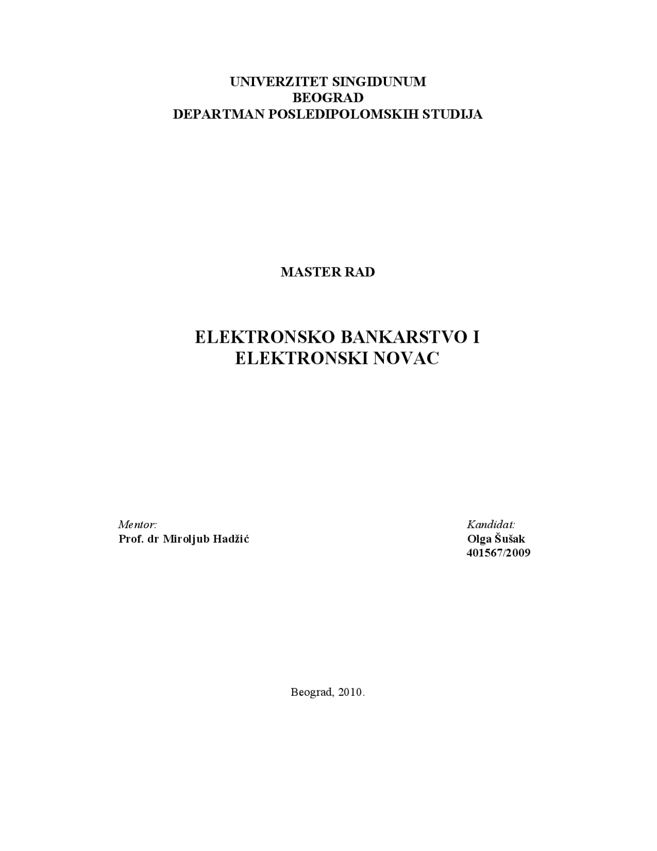 Elektronsko bankarstvo i elektronski novac - Diplomski - Bankarstvo i ...