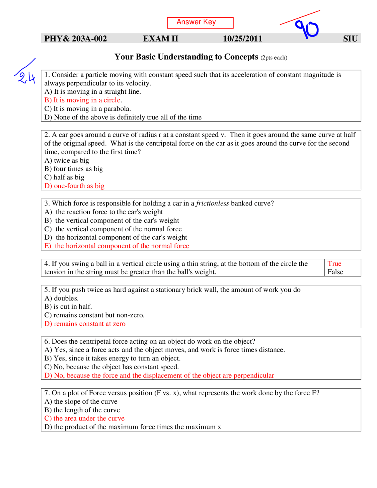 Exam 2 With Solution College Physics Phys 203a Docsity