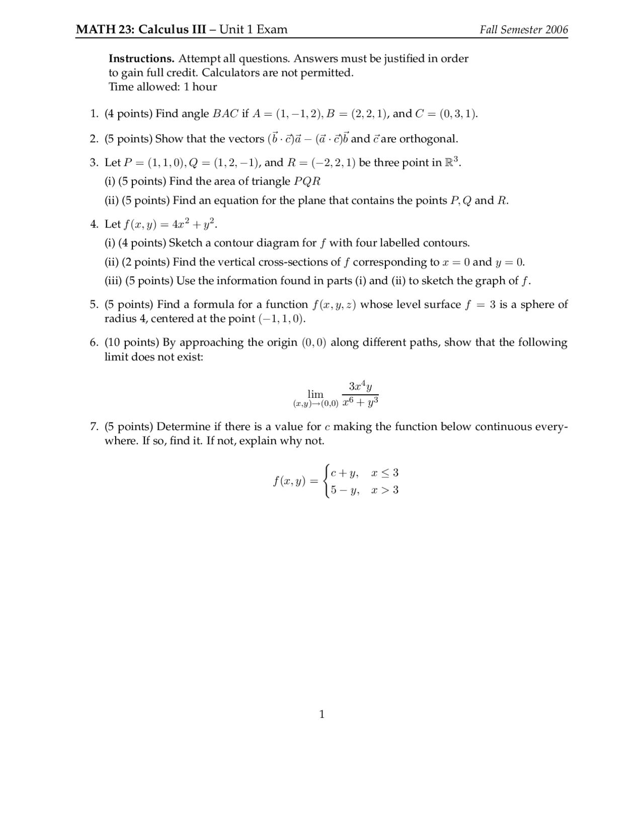 Equation Vector Calculus Exam Docsity