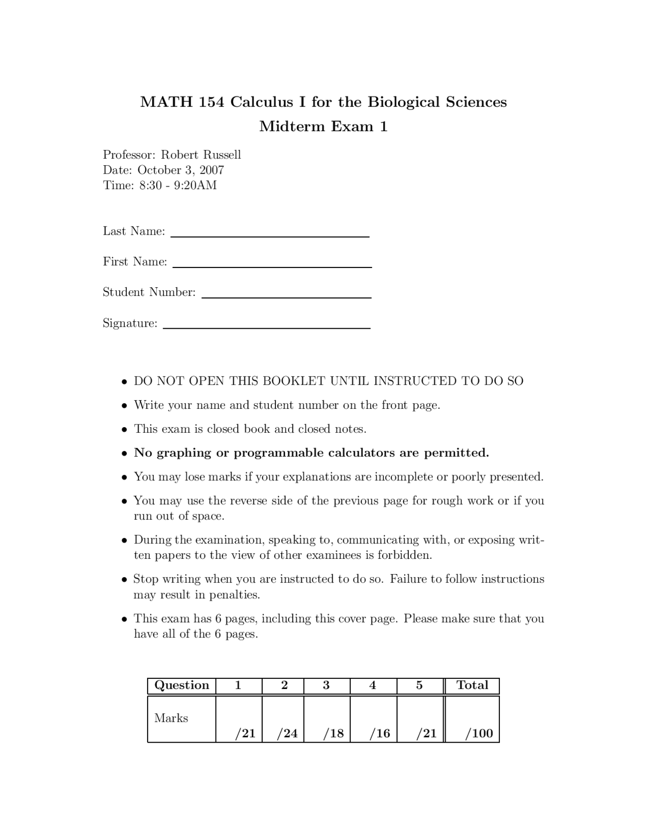 Function Calculus For The Biological Sciences Exam Docsity
