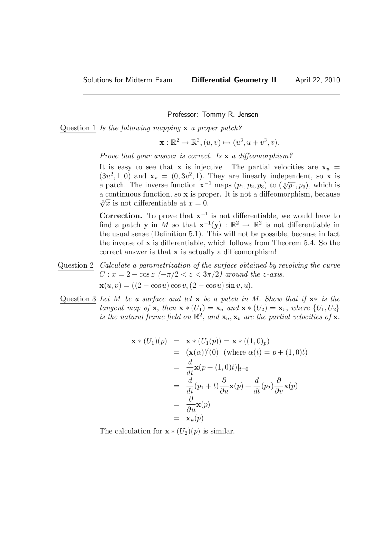 Smooth Differential Geometry Solved Exam Docsity