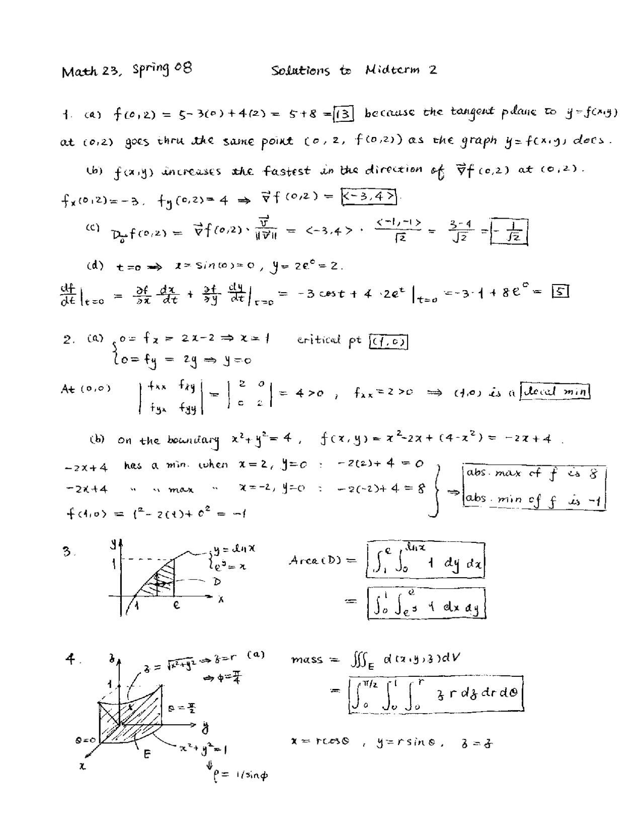 Tangent Plane Vector Calculus Solved Exam Docsity