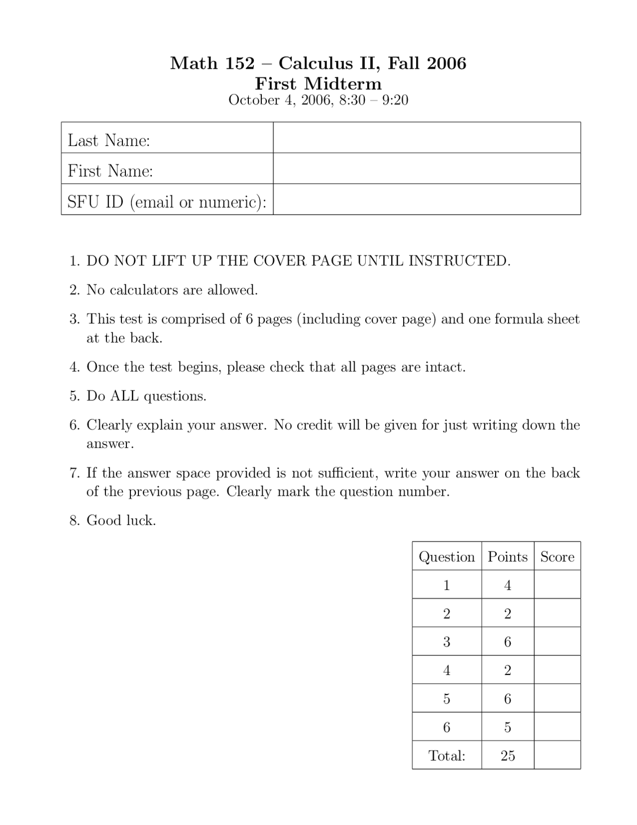 Continuous Function Calculus Exam Docsity