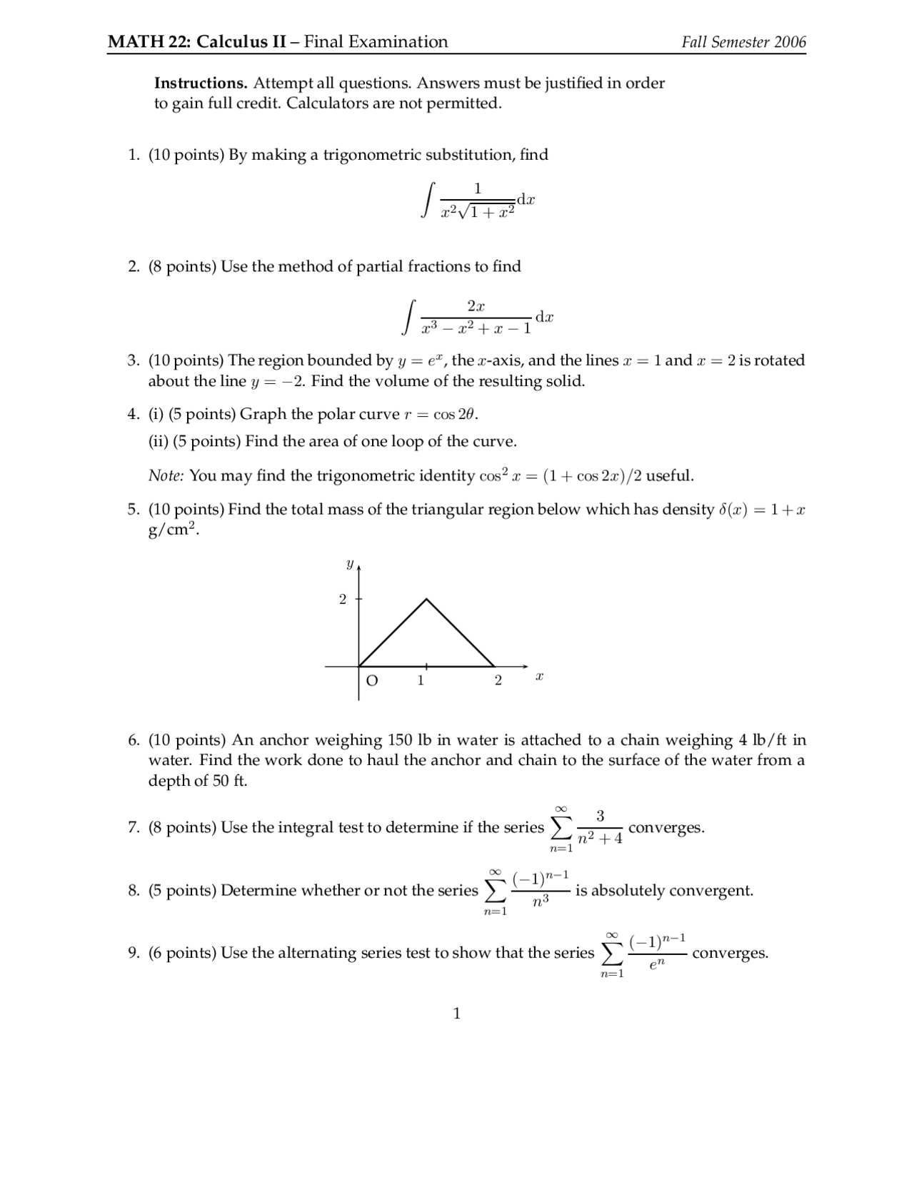Method Of Partial Fractions Calculus Of A Single Variable Two Exam