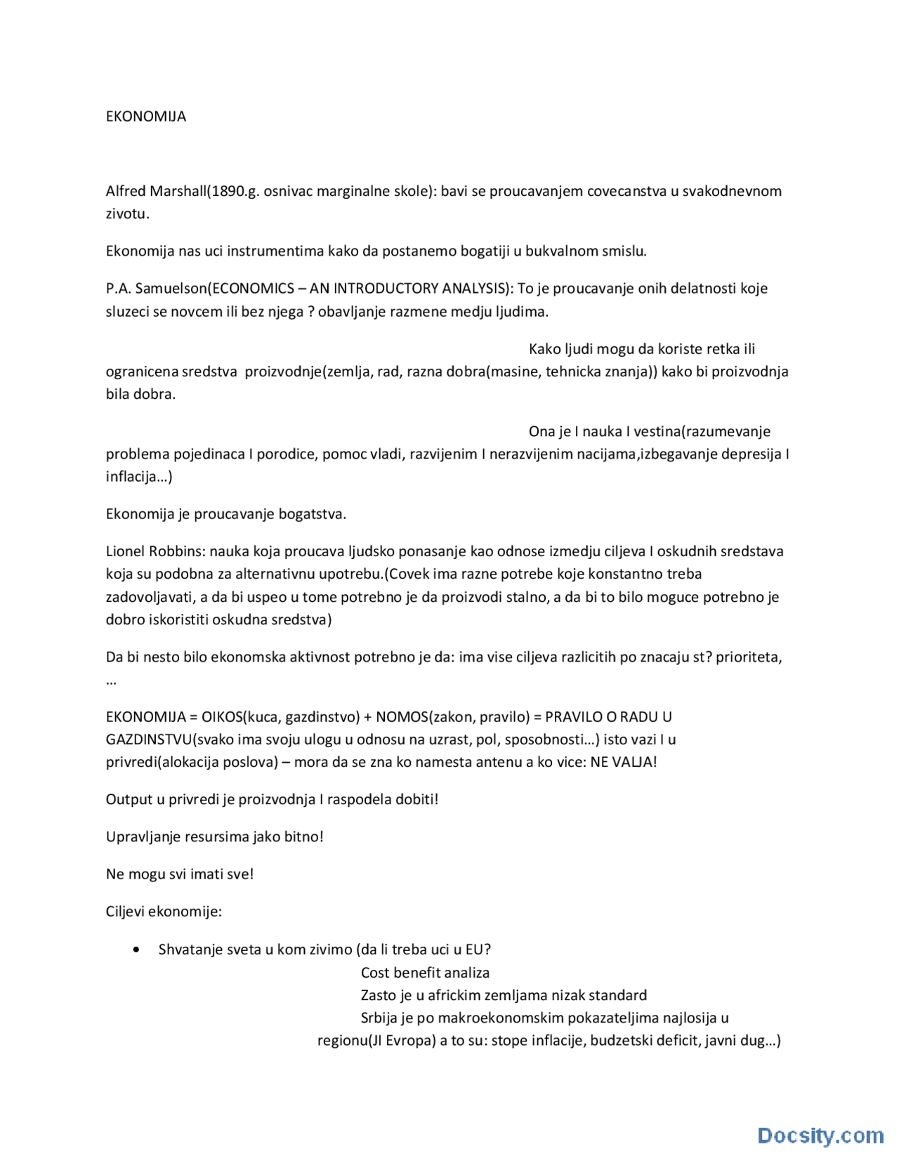 Ekonomija deo 1 - Skripta - Fakultet organizacionih nauka | Rezime' predlog Ekonomija - Docsity