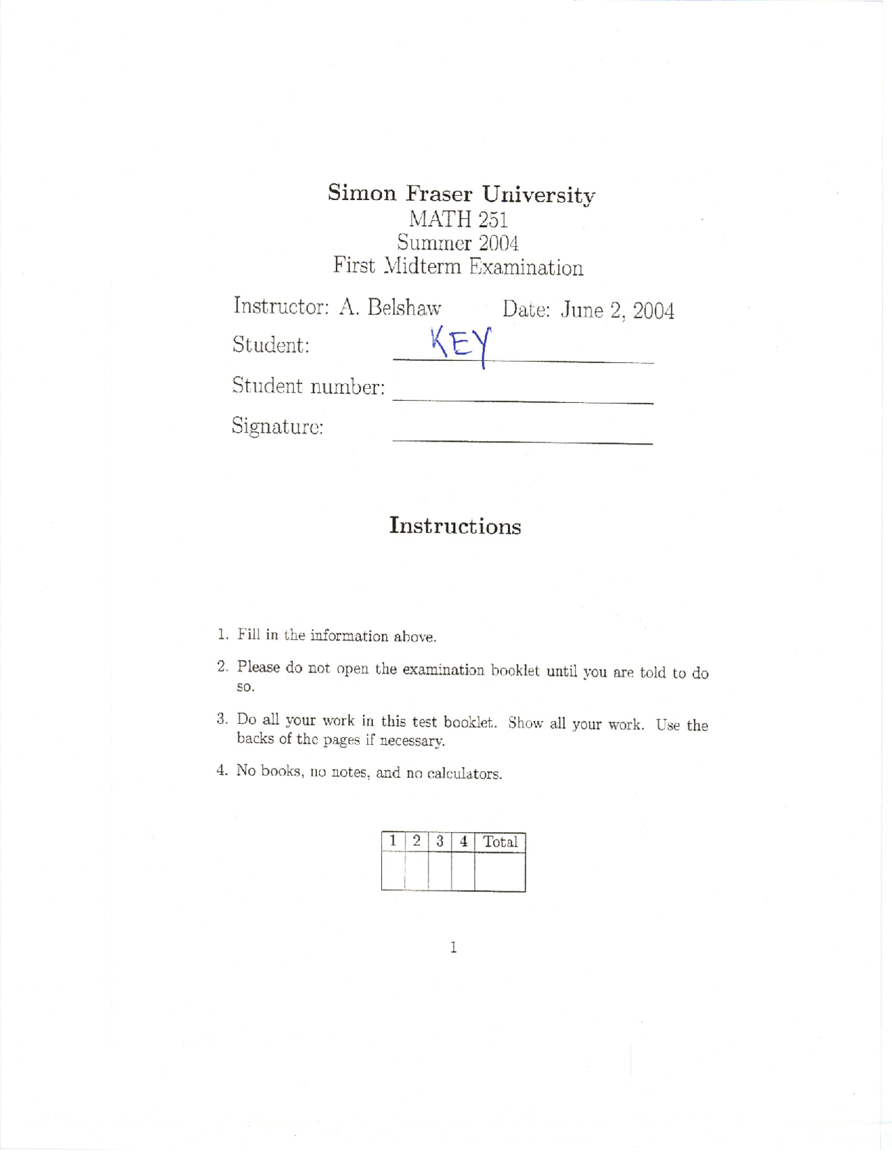 Parallelopiped Calculus Exam Key Docsity