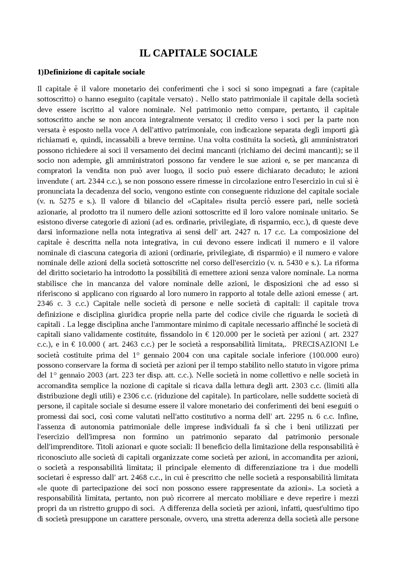 Il Capitale Sociale Docsity