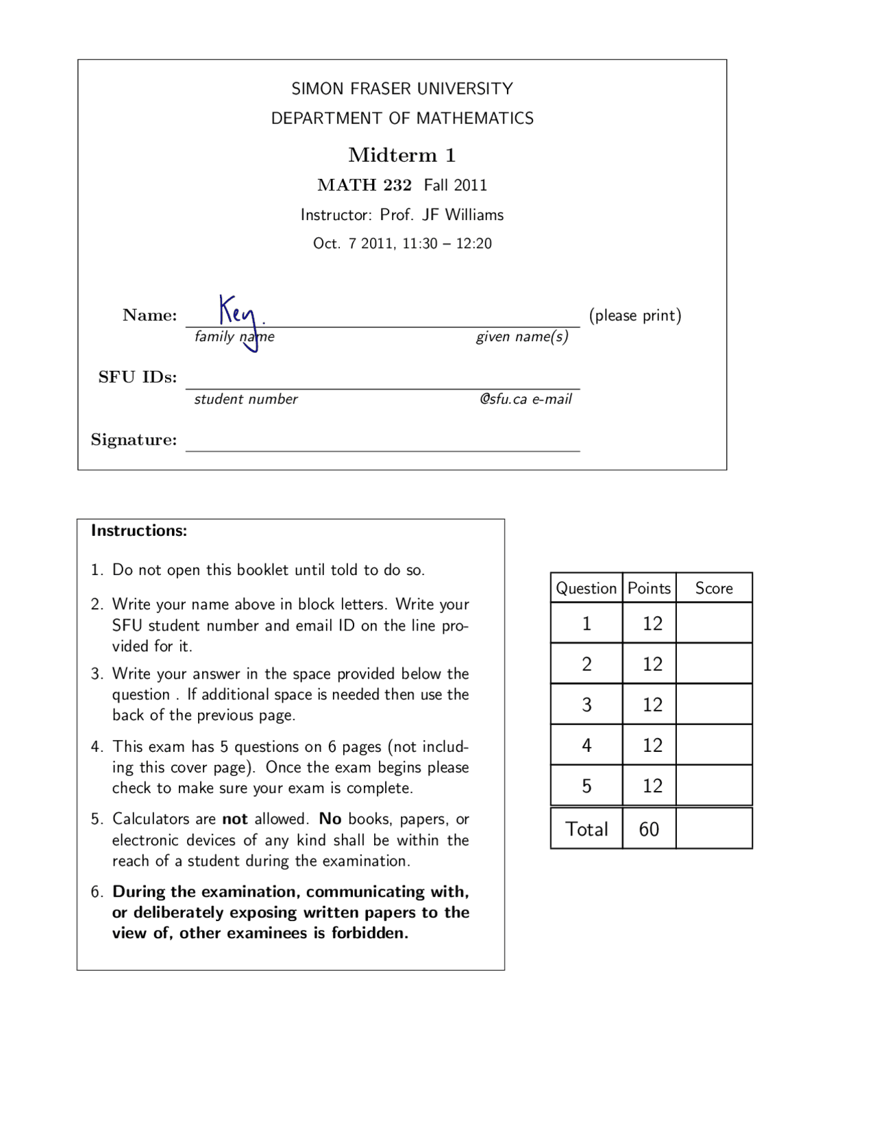 Eigenvalues Applied Linear Algebra Exam Key Exams Linear Algebra