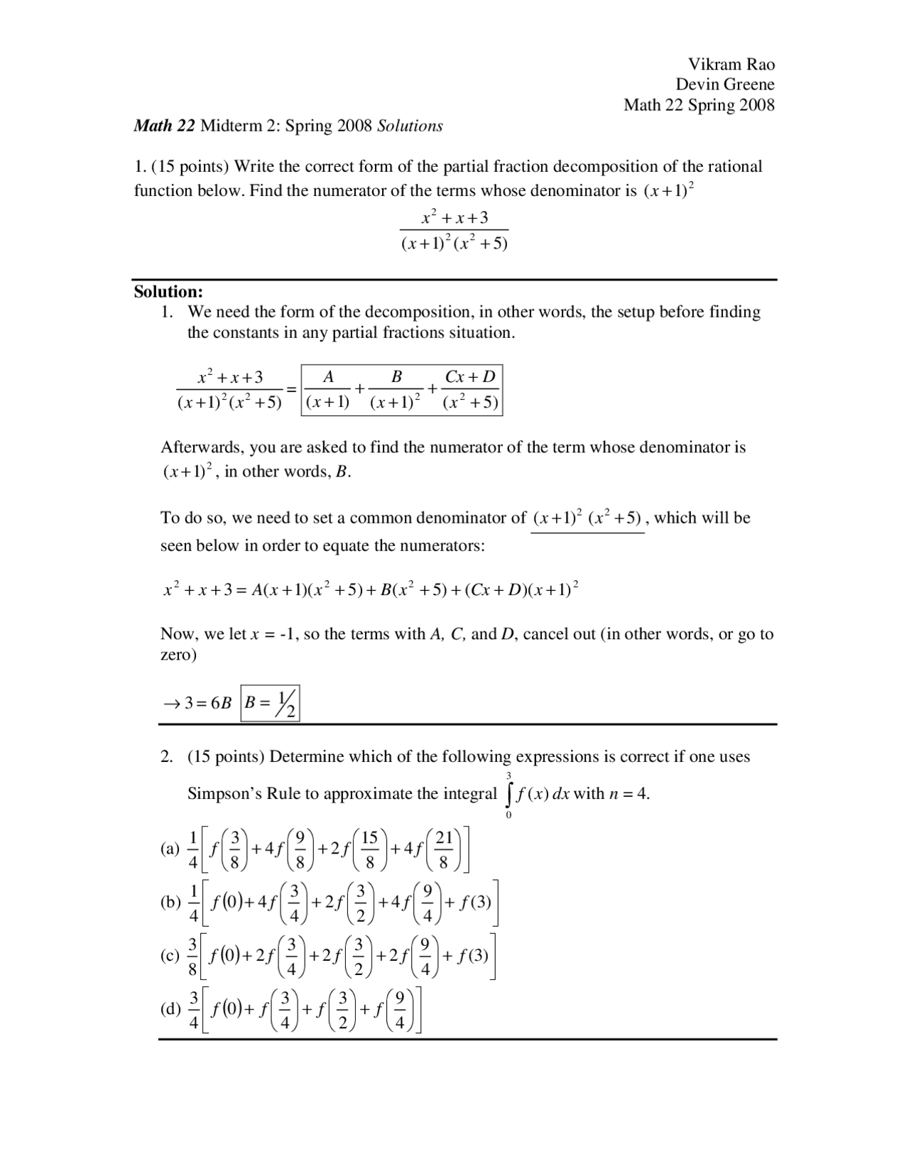 Partial Fraction Calculus Of A Single Variable Two Solved Exam
