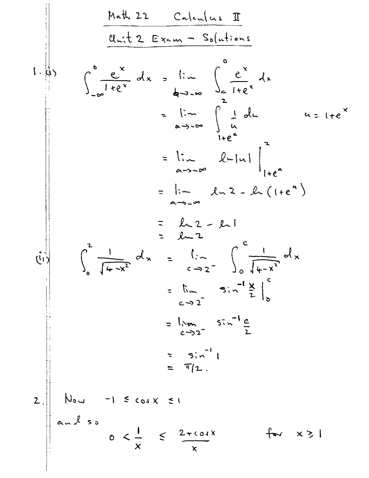 Comparison Test Calculus Of A Single Variable Two Solved Exam Docsity