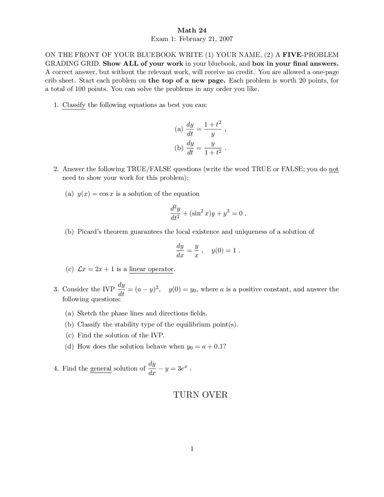 Picards Theorem Introduction To Linear Algebra And Differential Equations Exam Exams