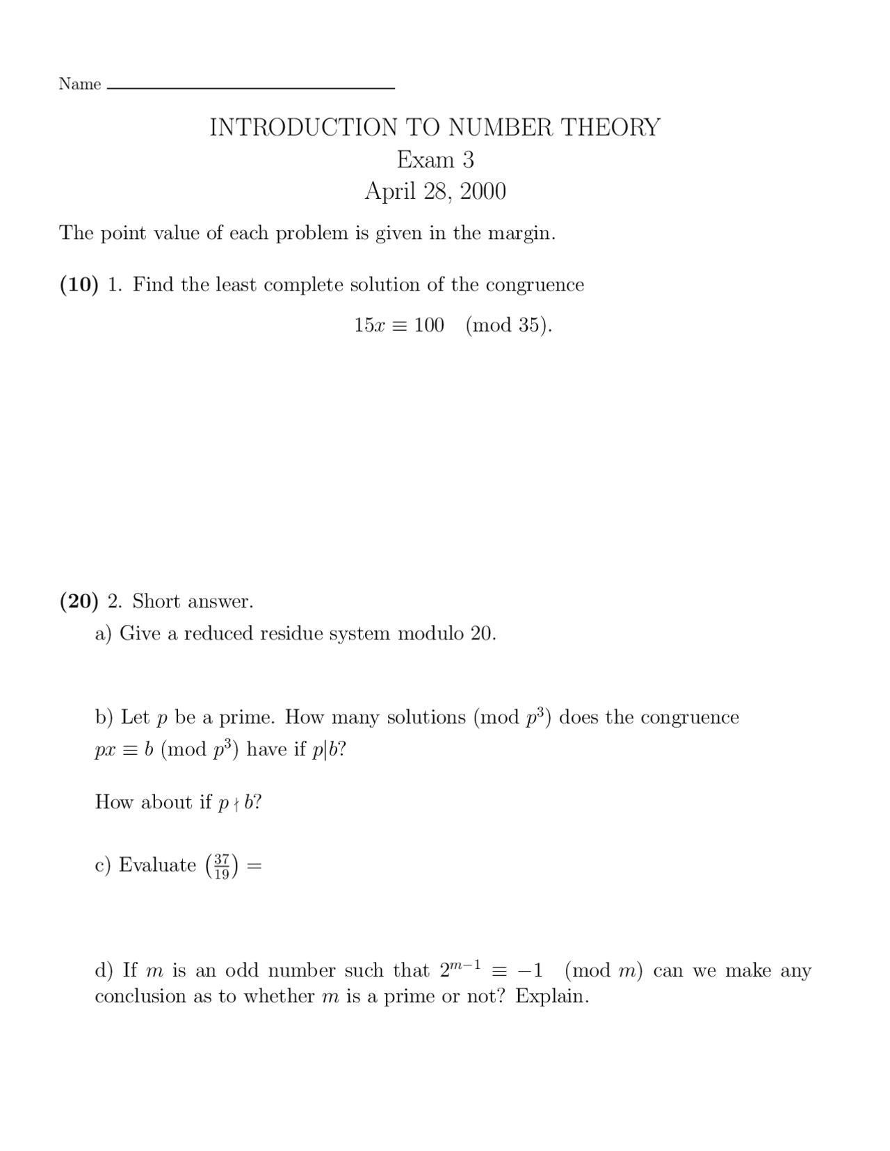 Least Complete Solution Number Theory Solved Exam Docsity